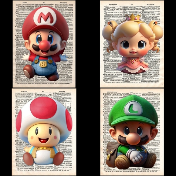 Other | Mario Bros Inspired Dictionary Book Page Art | Poshmark